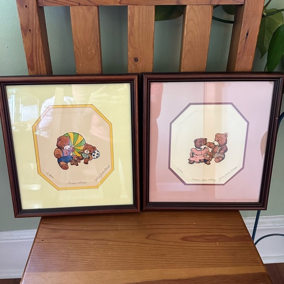 Vintage | Art | Vintage 9s Framed Unique Signed Bear Prints Set | Poshmark